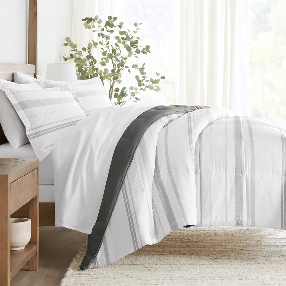 Buy Stitched Stripe Reversible Down-Alternative Comforter Set | LINENS ...