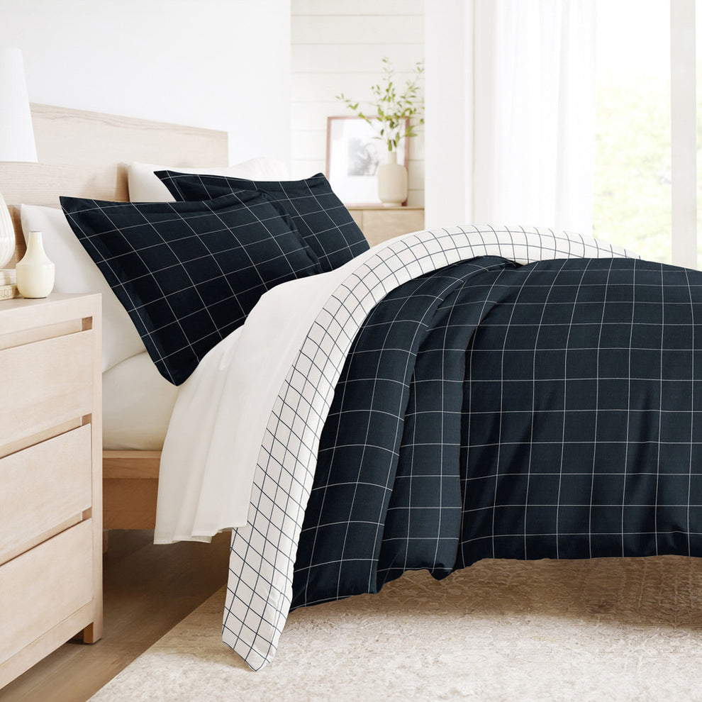 Rustic Windowpane Pattern Reversible Duvet Cover Set – Linens And Hutch