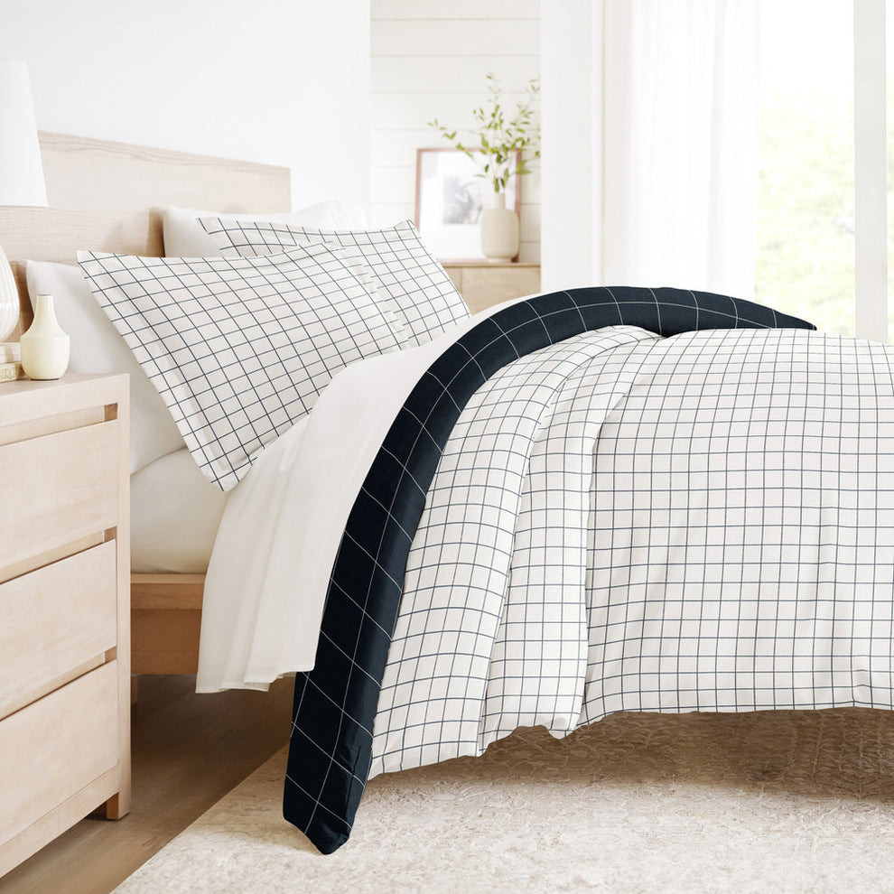 Rustic Windowpane Pattern Reversible Duvet Cover Set – Linens And Hutch