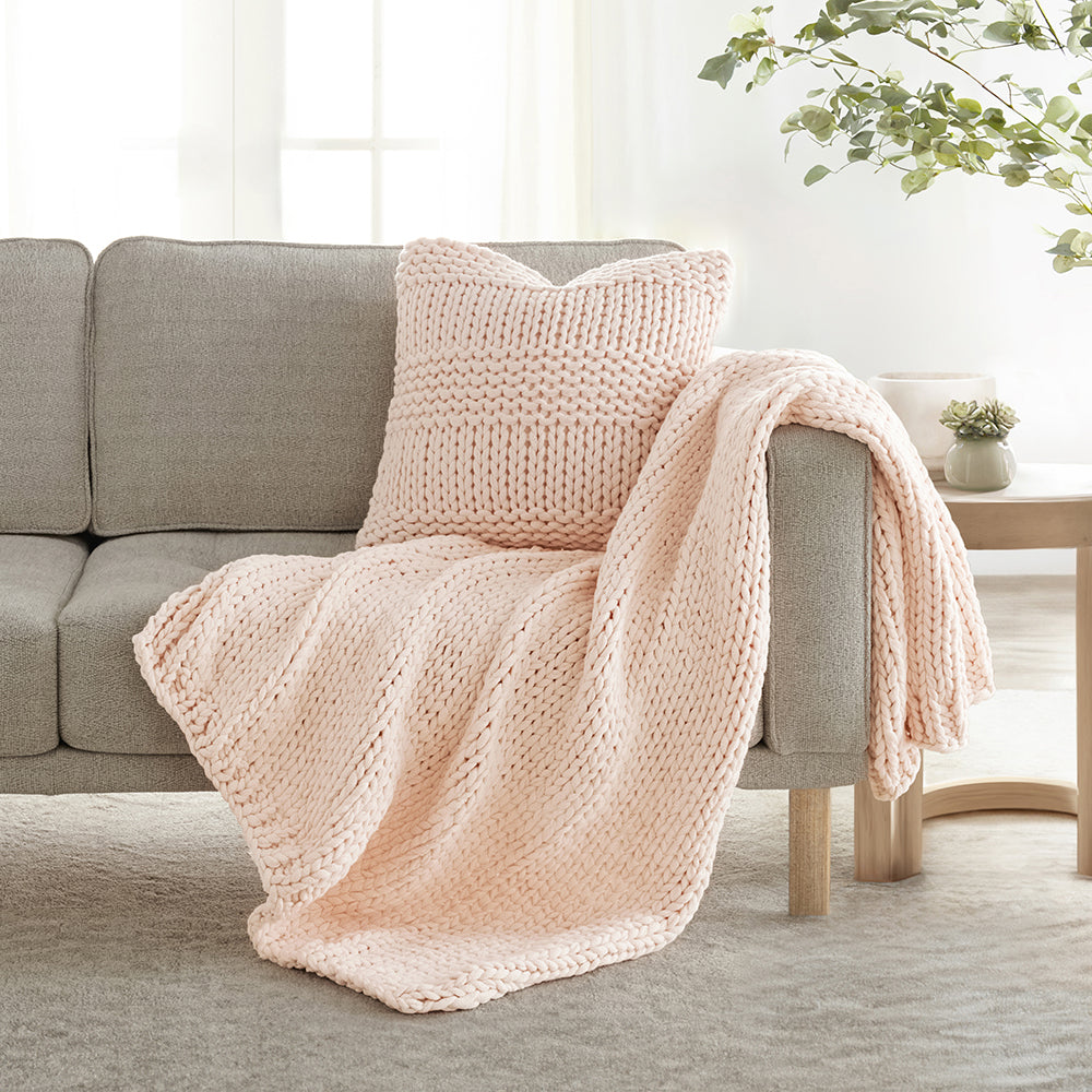Buy Chunky Knit Throw Blanket and Decor Pillow with Insert Bundle ...
