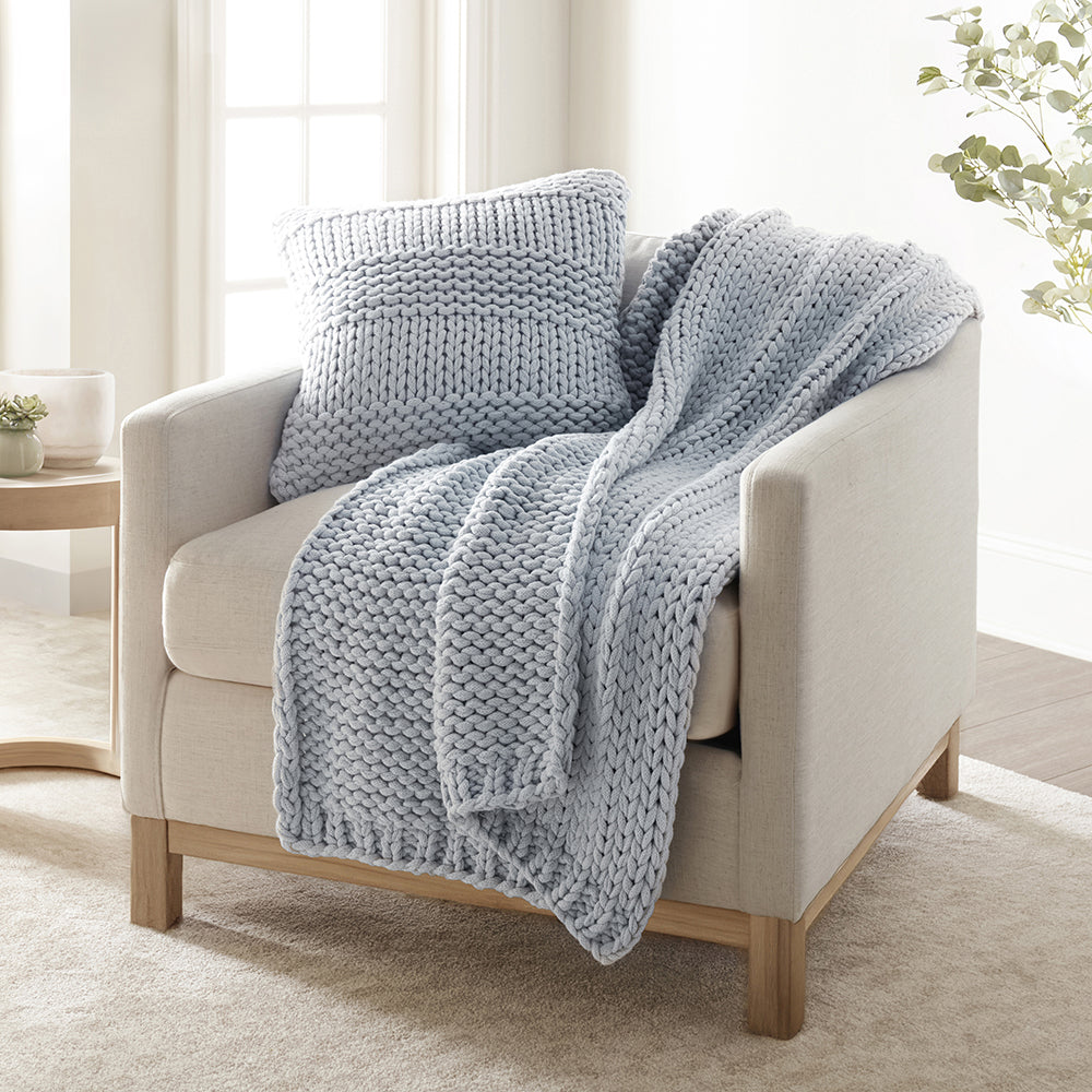 Buy Chunky Knit Throw Blanket and Decor Pillow with Insert Bundle ...