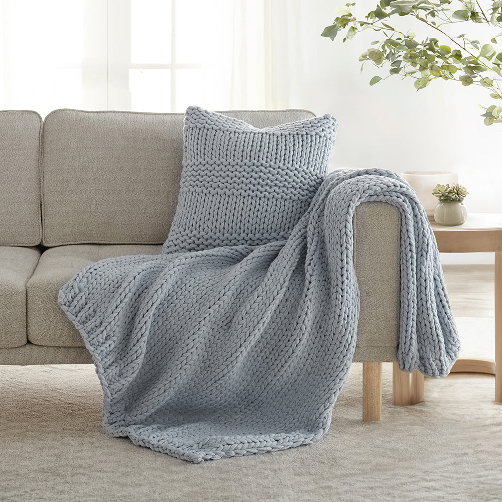 Buy Chunky Knit Throw Blanket and Decor Pillow with Insert Bundle ...