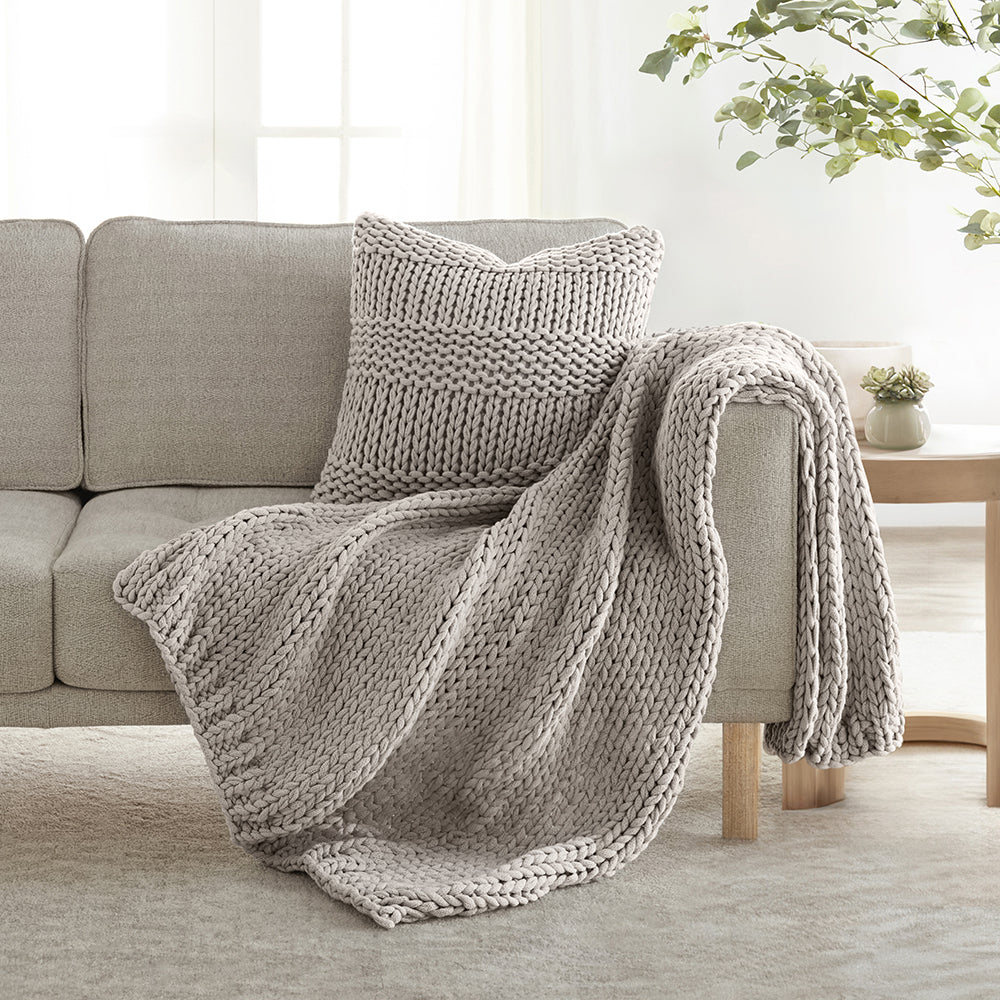 Buy Chunky Knit Throw Blanket and Decor Pillow with Insert Bundle ...