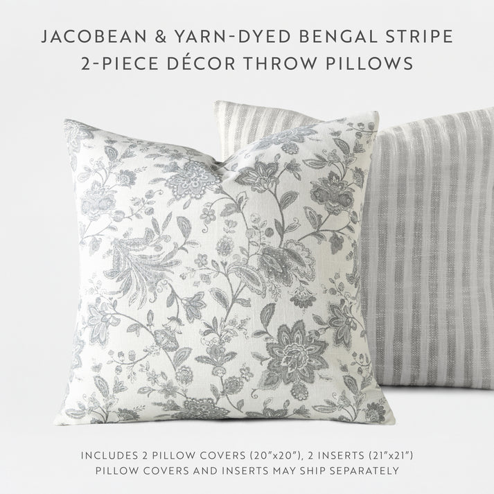 2-Pack Yarn-Dyed Bengal Stripe / Jacobean Décor Throw Pillows – Linens ...