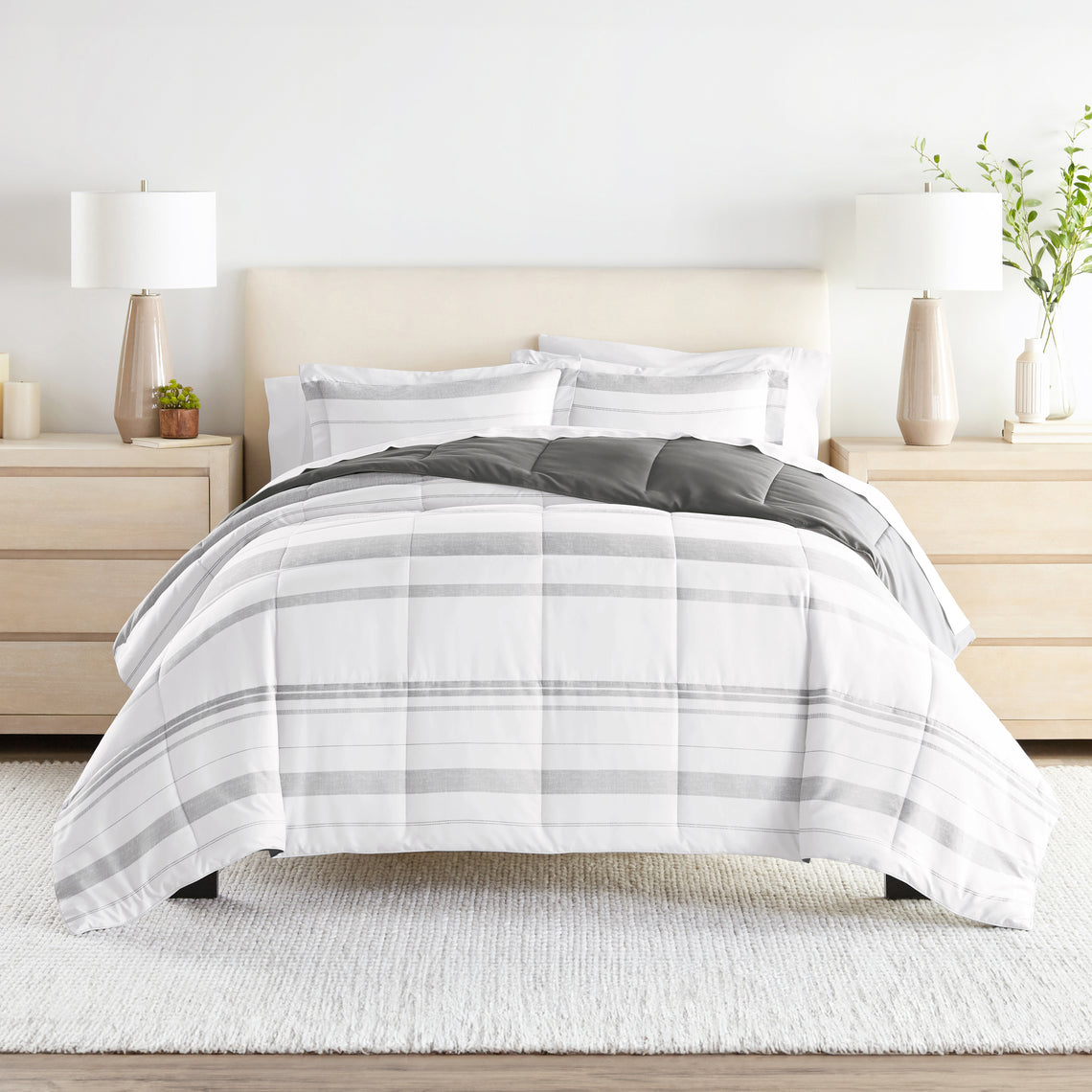 Buy Stitched Stripe Reversible Down-Alternative Comforter Set | LINENS ...