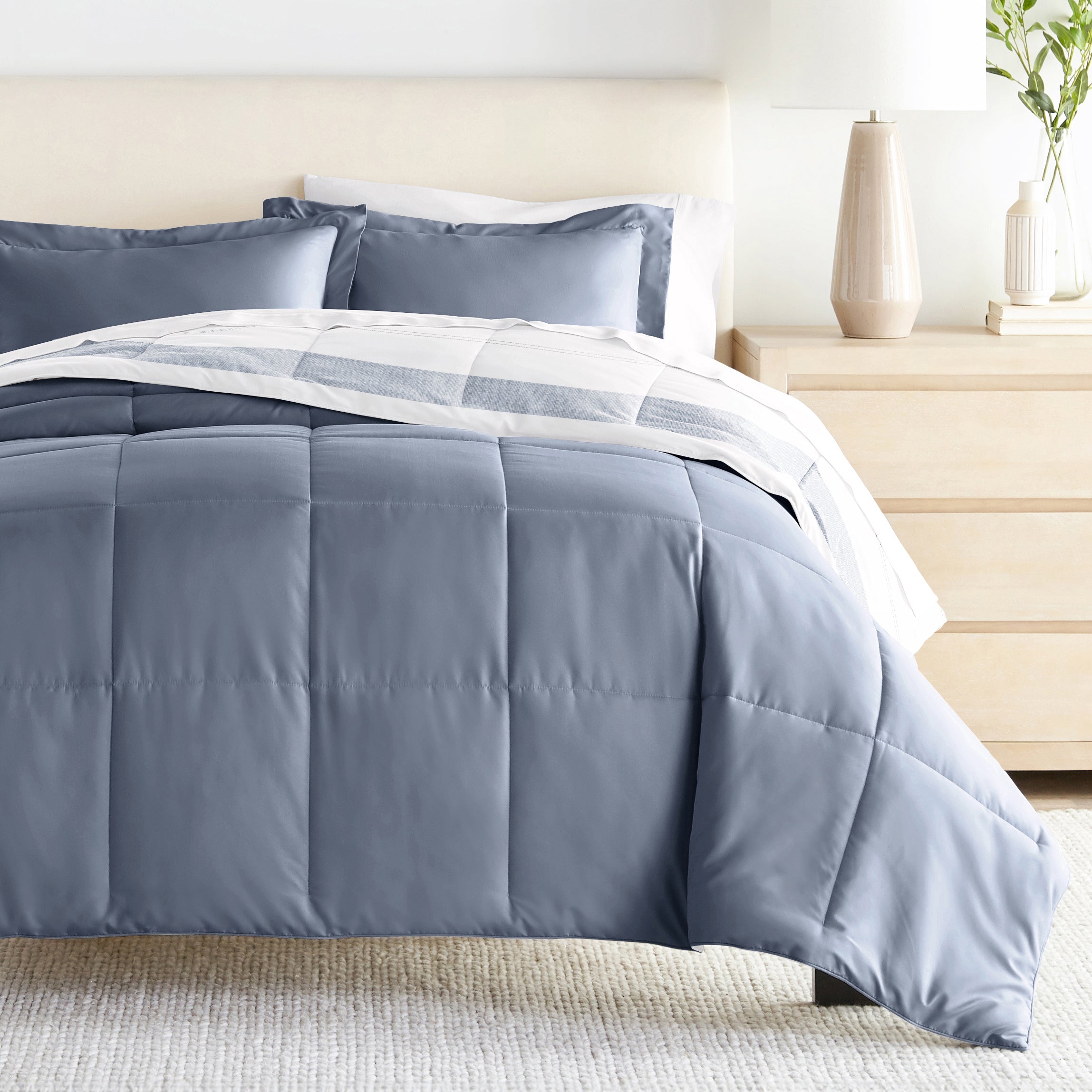 Buy Stitched Stripe Reversible Down-Alternative Comforter Set | LINENS ...