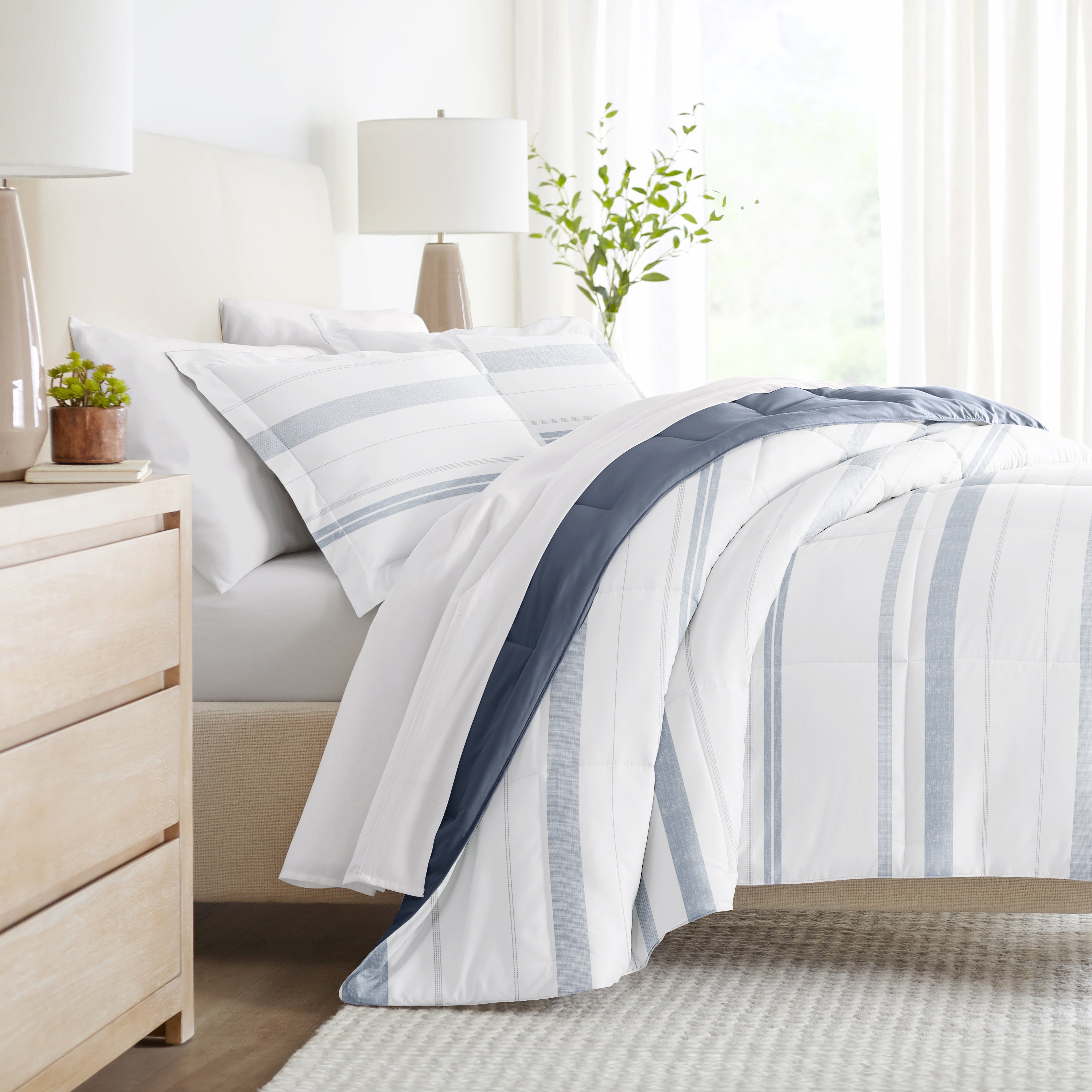 Buy Stitched Stripe Reversible Down-Alternative Comforter Set | LINENS ...