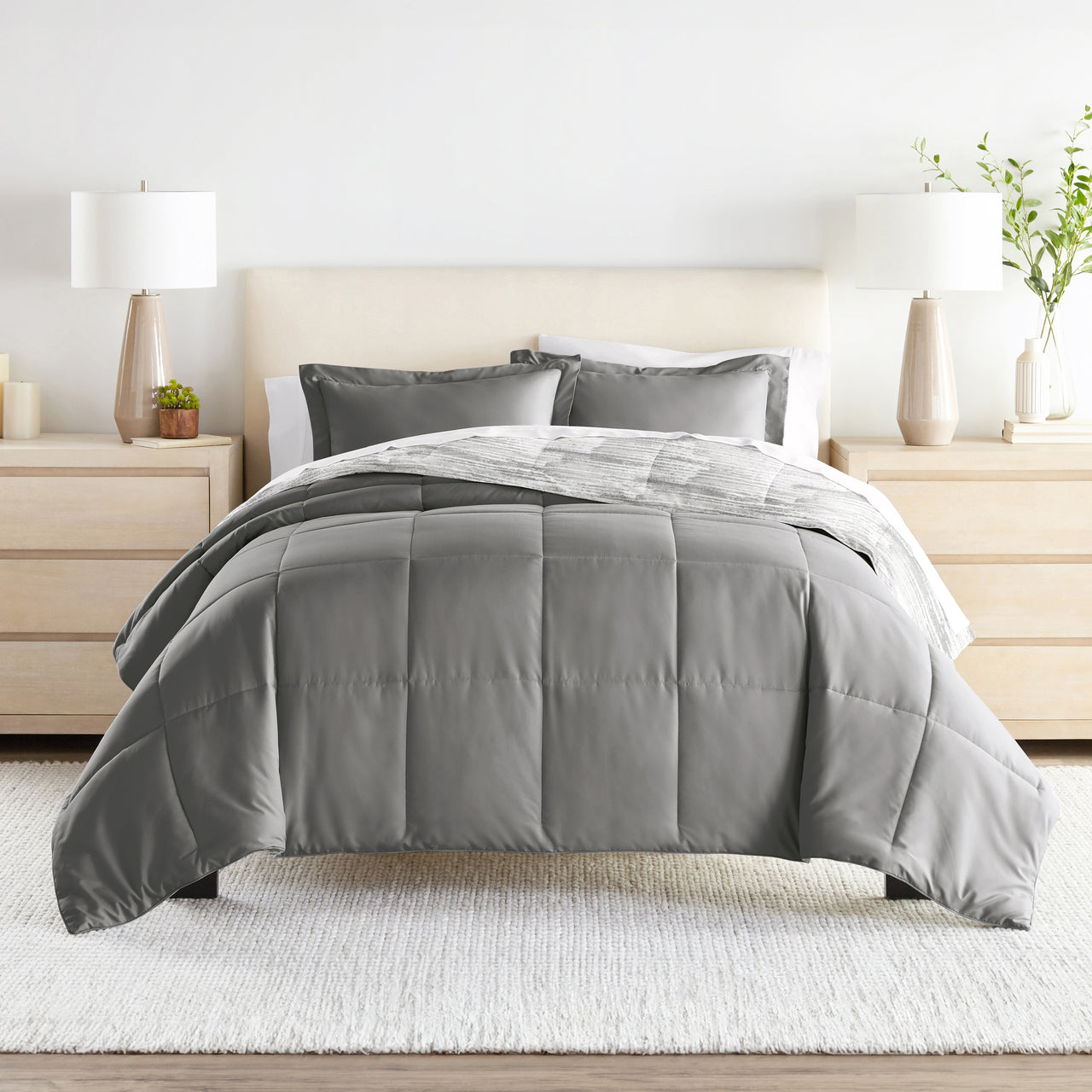 Buy Textured Stripe Reversible Down-Alternative Comforter Set | LINENS ...