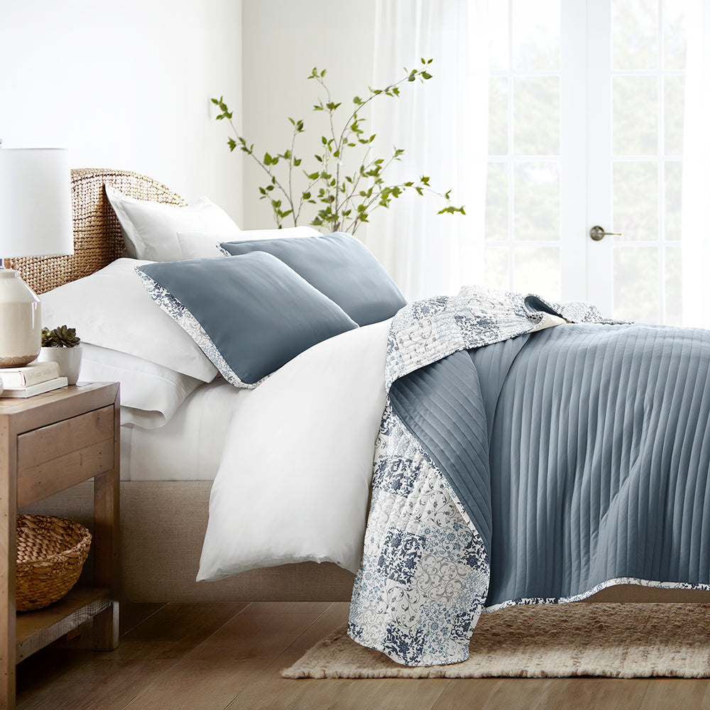 Scrolled Patchwork Reversible Quilted Coverlet Set – Linens And Hutch