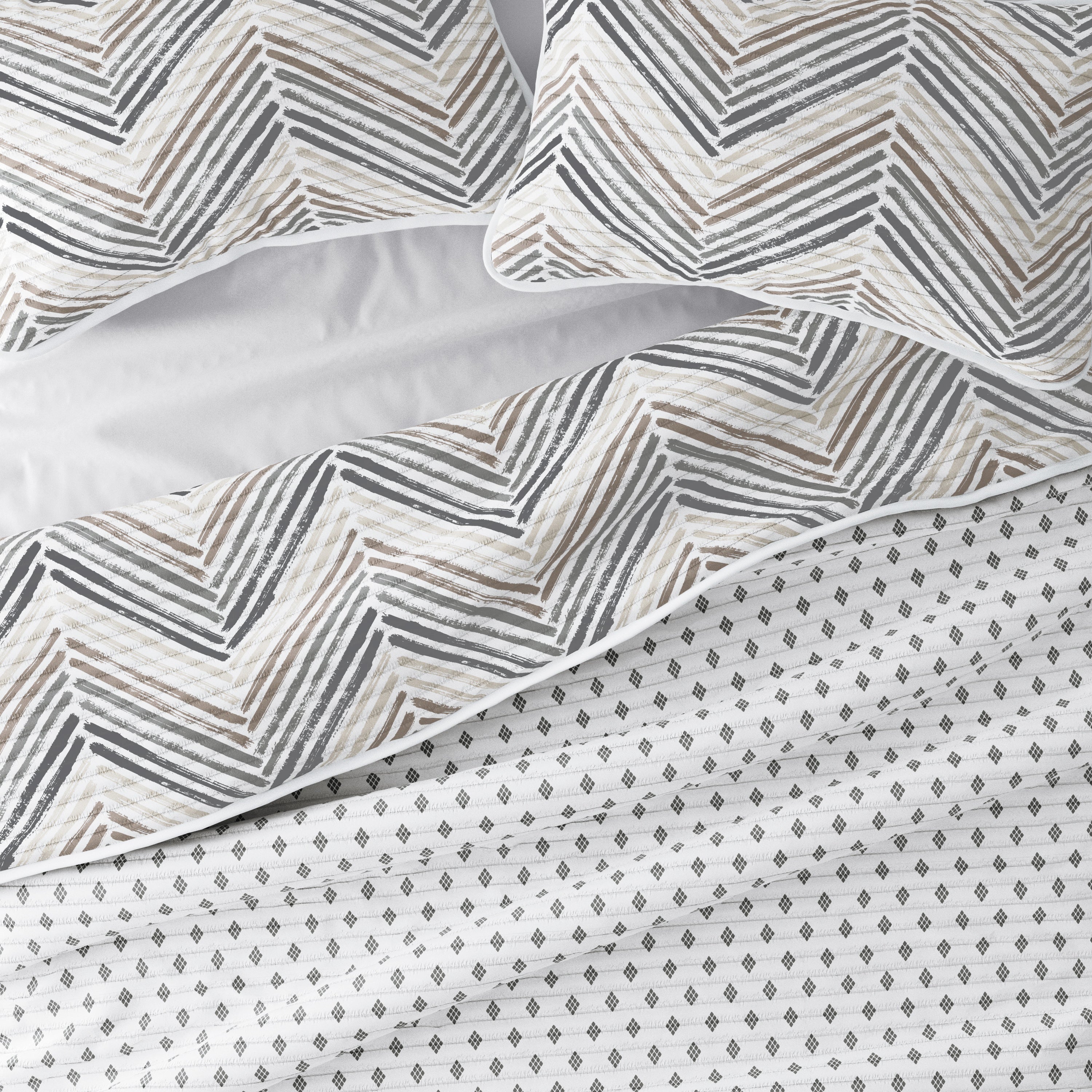 Buy Diamond Chevron Reversible Quilted Coverlet Set | LINENS & HUTCH