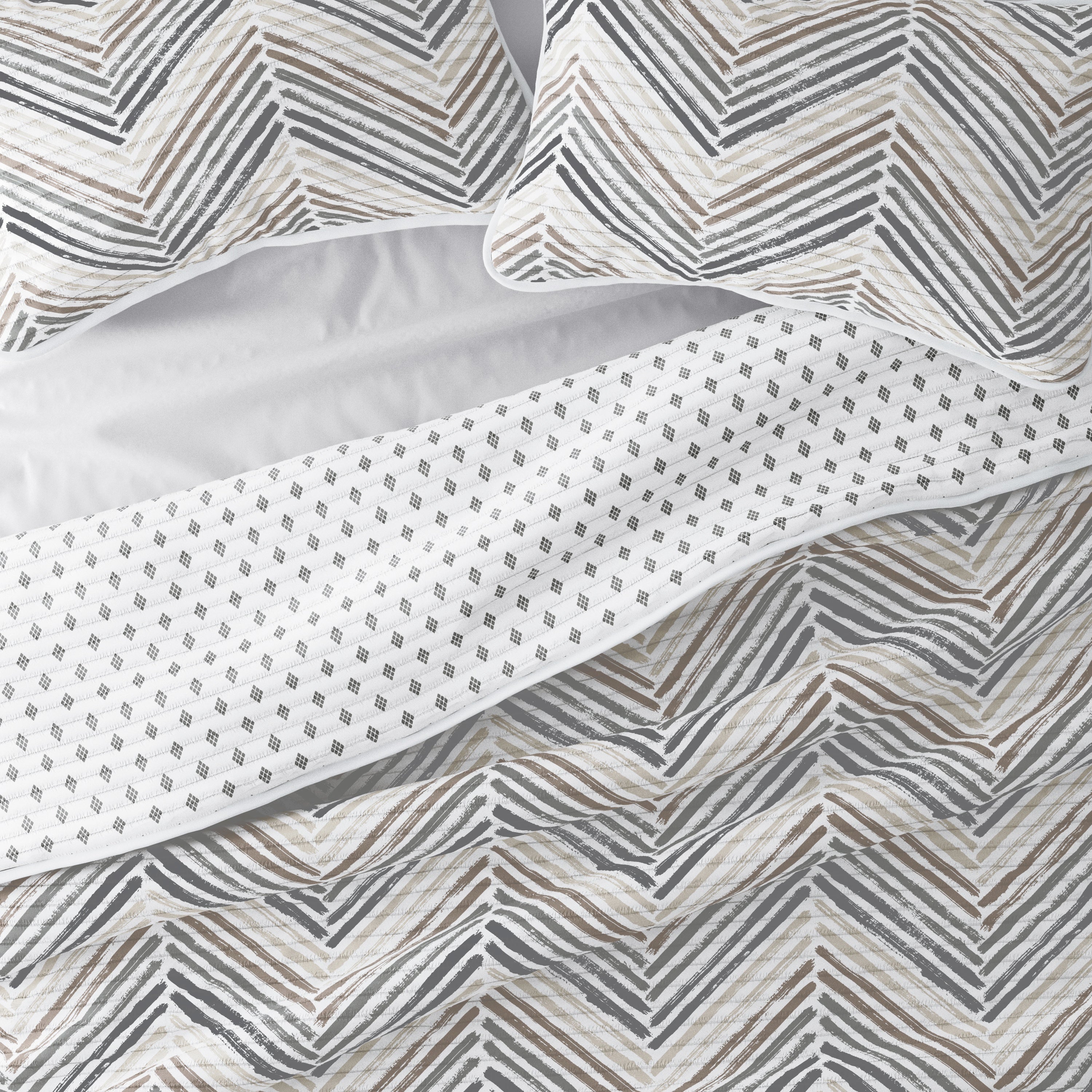Buy Diamond Chevron Reversible Quilted Coverlet Set | LINENS & HUTCH