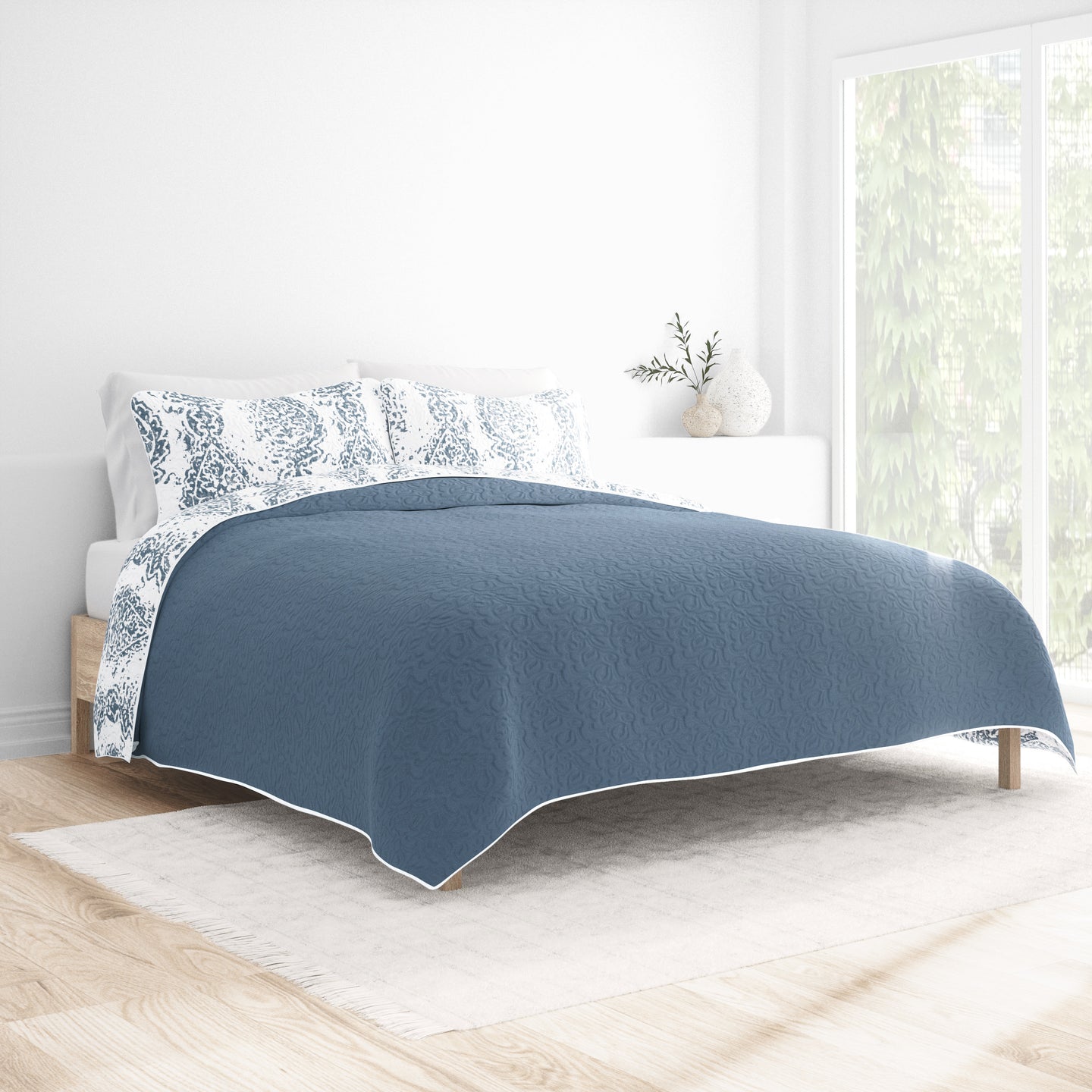 Buy Distressed Damask Reversible Quilted Coverlet Set | LINENS & HUTCH