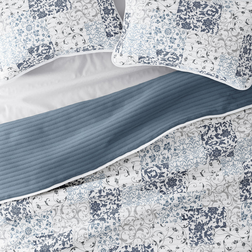 Buy Scrolled Patchwork Reversible Quilted Coverlet Set | LINENS & HUTCH