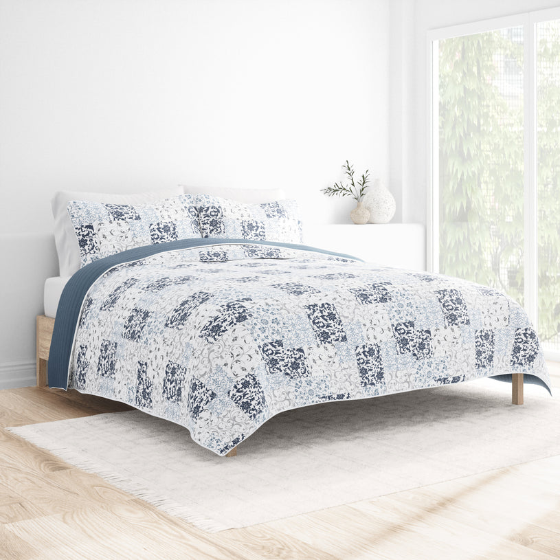 Buy Scrolled Patchwork Reversible Quilted Coverlet Set | LINENS & HUTCH