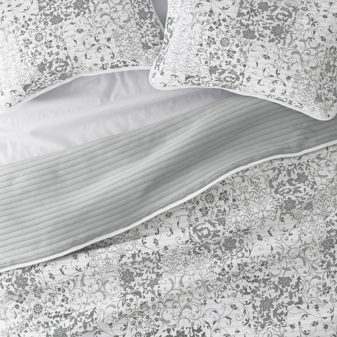 Buy Scrolled Patchwork Reversible Quilted Coverlet Set | LINENS & HUTCH